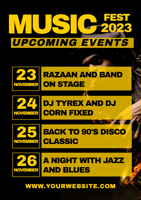 Upcoming Events Live Music Poster Template | PosterMyWall