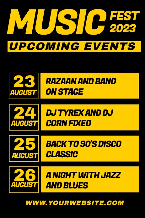 Upcoming Events Live Music Poster Template | PosterMyWall