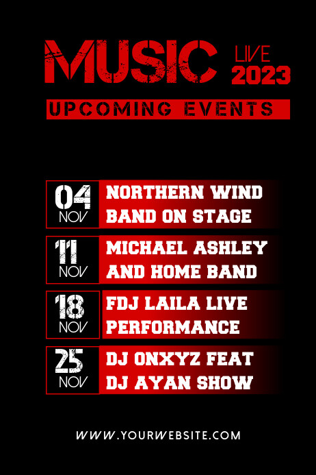 Upcoming Events Live Music Poster Template | PosterMyWall