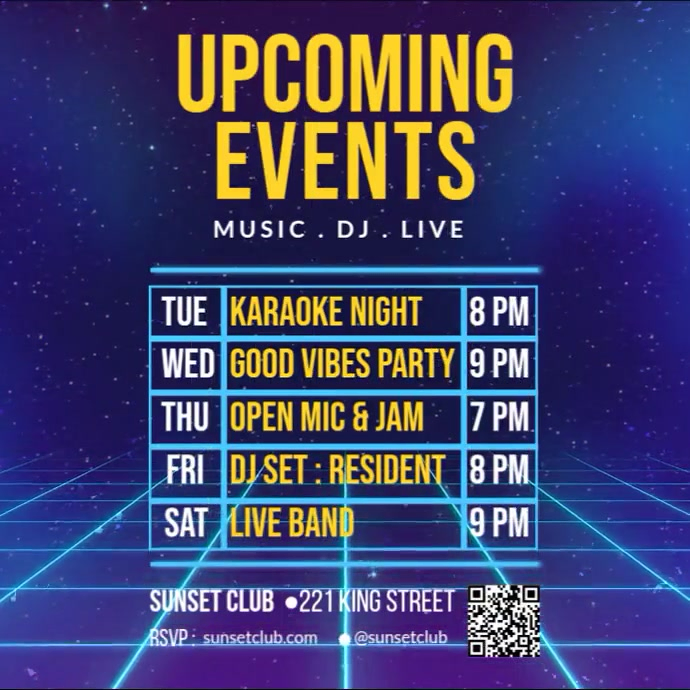 Upcoming Events Music – Weekly Schedule Poster (Neon) (1) Template ...