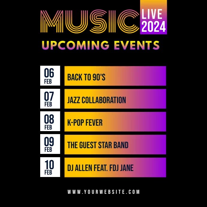 Upcoming Events Music Live Template | PosterMyWall