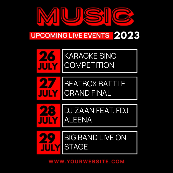 Upcoming Events Music Live Poster Template | PosterMyWall