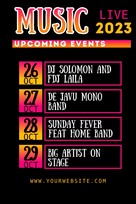 Plantilla de Upcoming Events Music Live Poster | PosterMyWall