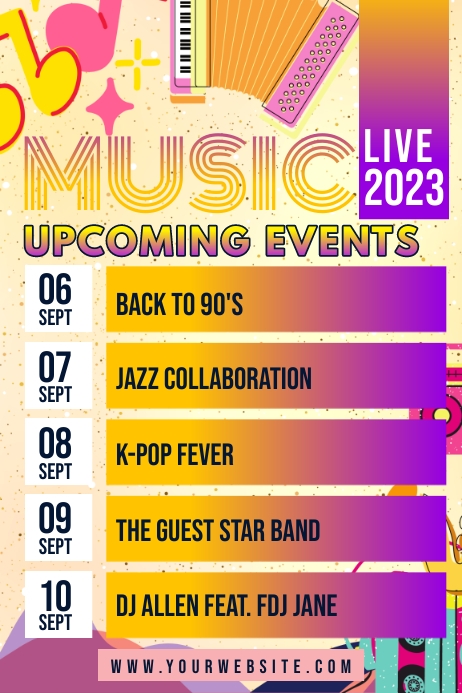 Upcoming Events Music Live Poster Template | PosterMyWall