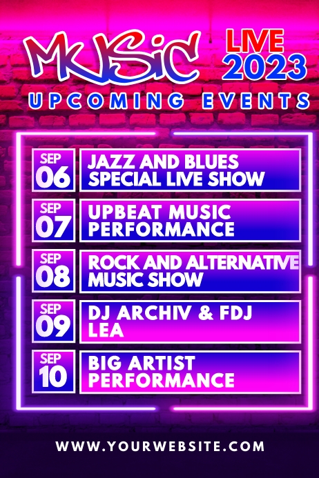 Upcoming Events Music Live Poster Template | PosterMyWall
