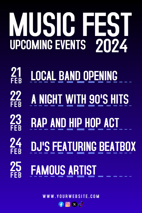 Upcoming Events Music Live Poster Template | PosterMyWall