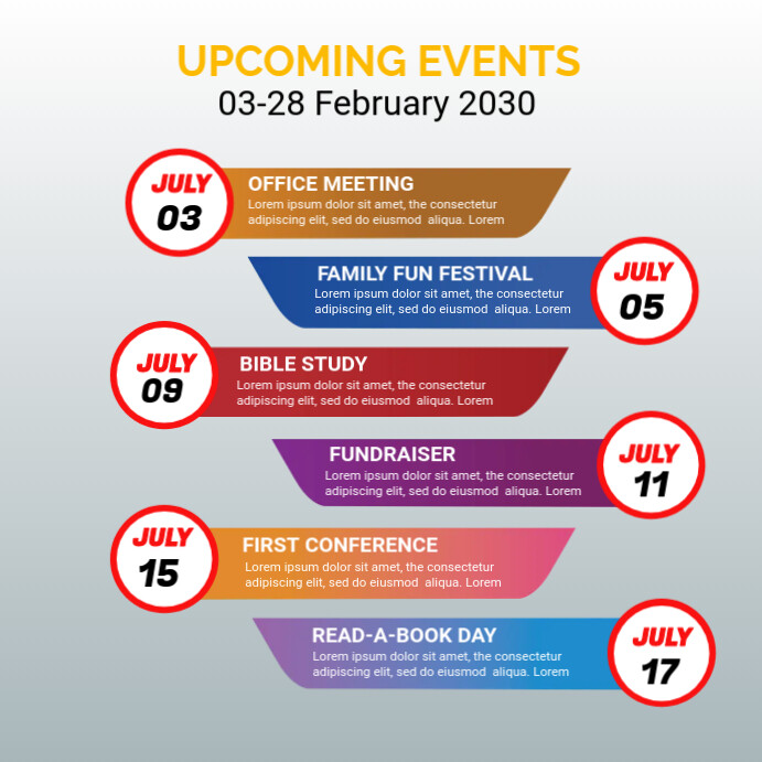 Upcoming Events Schedule Template | PosterMyWall