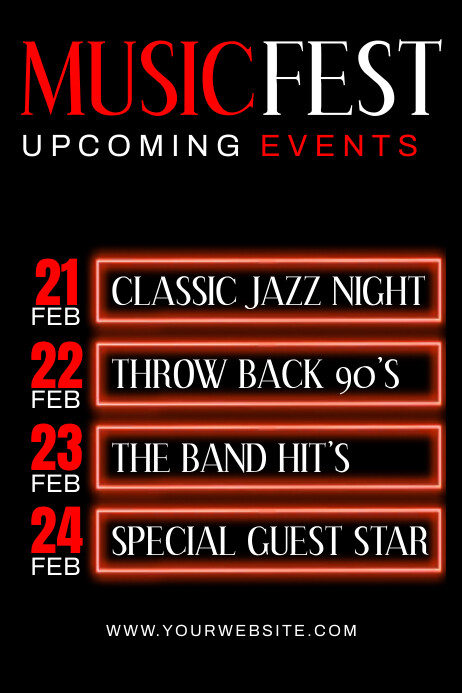 Upcoming Music Events Poster Template | PosterMyWall