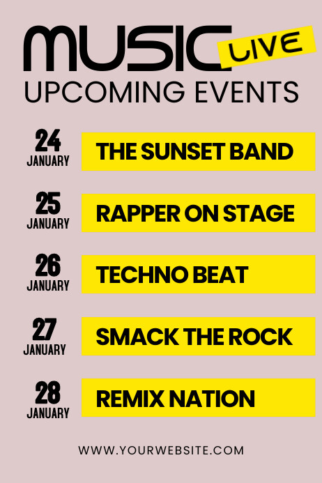 Upcoming Music Events Poster Template | PosterMyWall
