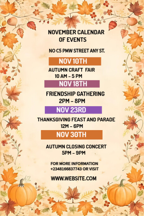 Upcoming November Events Pinterest Graphic Template | PosterMyWall
