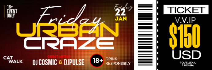Urban Craze Friday VIP Ticket Template | PosterMyWall