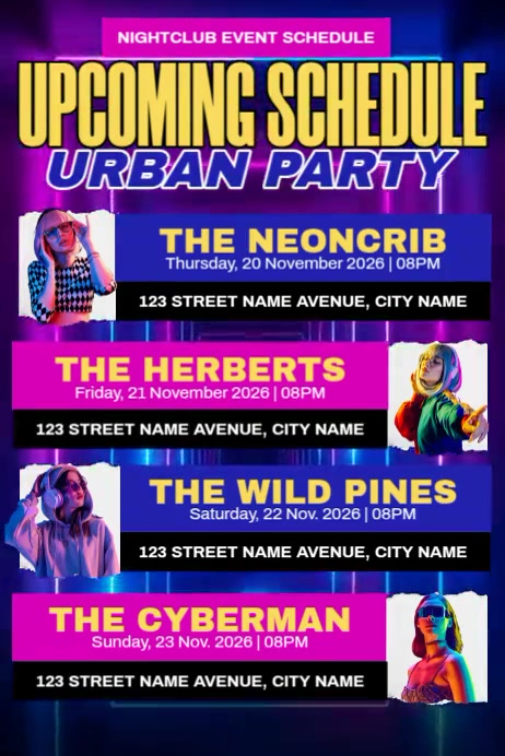 Urban Party Schedule Template | PosterMyWall