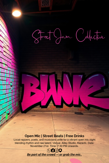 Urban Street Jam Open Mic Poster Template | PosterMyWall