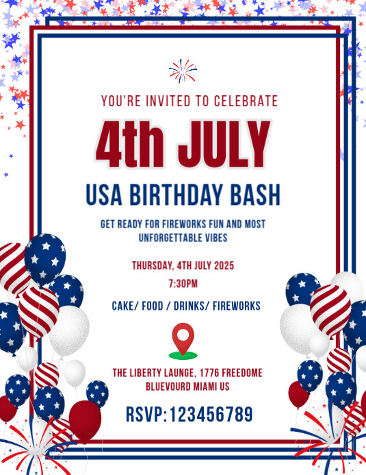 USA Birthday Theme Invitation Flyer Template | PosterMyWall