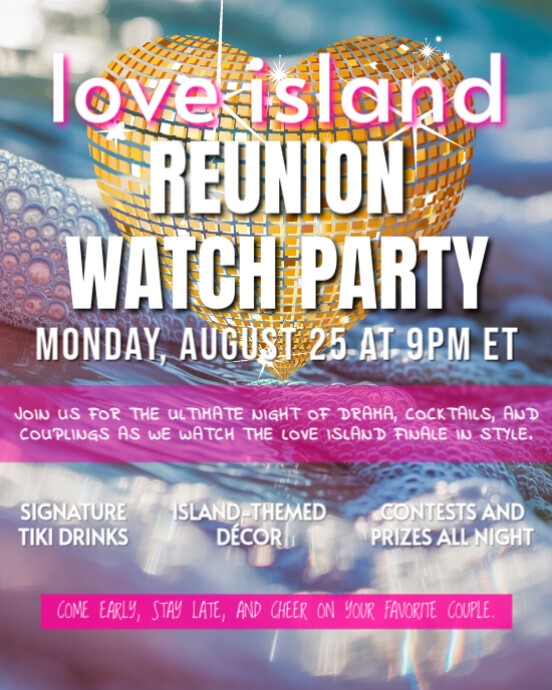 USA LOVE ISLAND REUNION WATCH PARTY 2025 Instagram Post Flyer Template ...