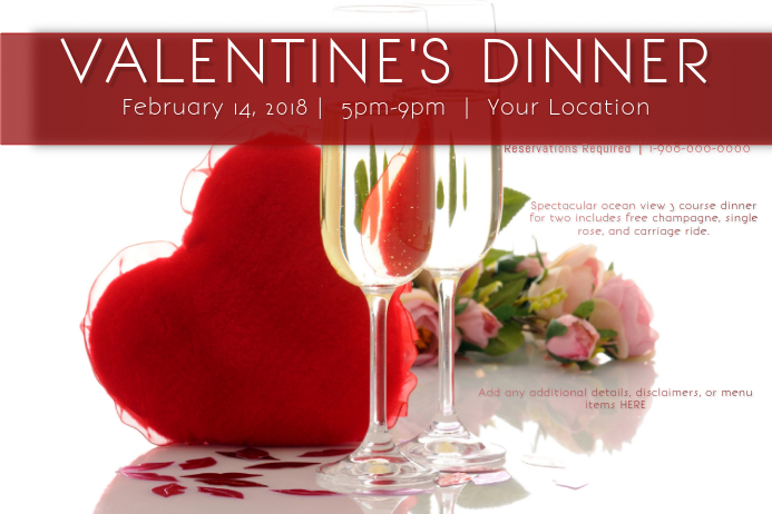 V-Day Champagne Pink Roses Heart Bar Valentine Dinner Petals Template ...