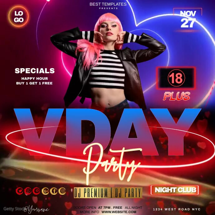 valentine's day club party ad template | PosterMyWall