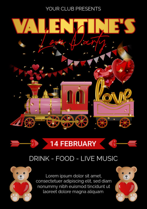 Plantilla de valentine's day love party flyer with steam train with ...
