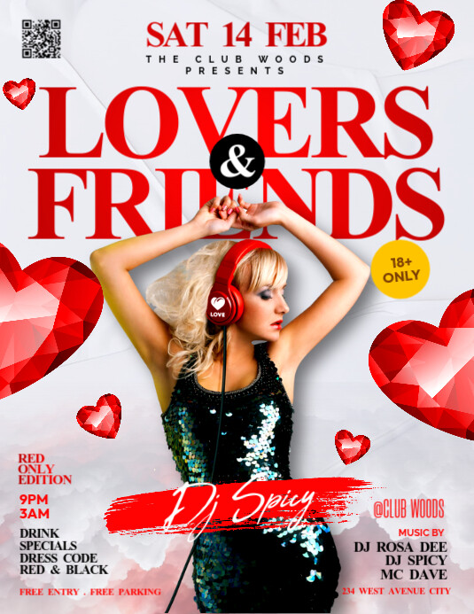 Valentine's day lovers night club Dj music event promotion flyer poster ...