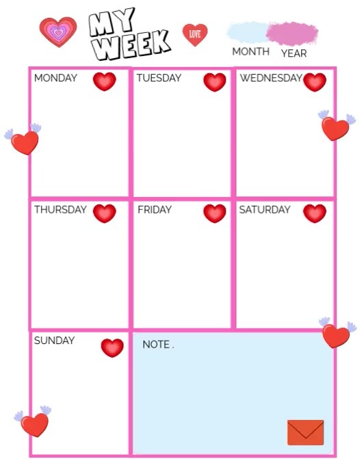 VALENTINE'S DAY WEEKLY CALENDAR Template | PosterMyWall
