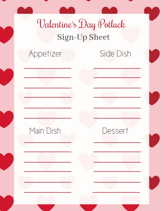 Copy of Valentine´s Day Potluck Sign Up Sheet | PosterMyWall