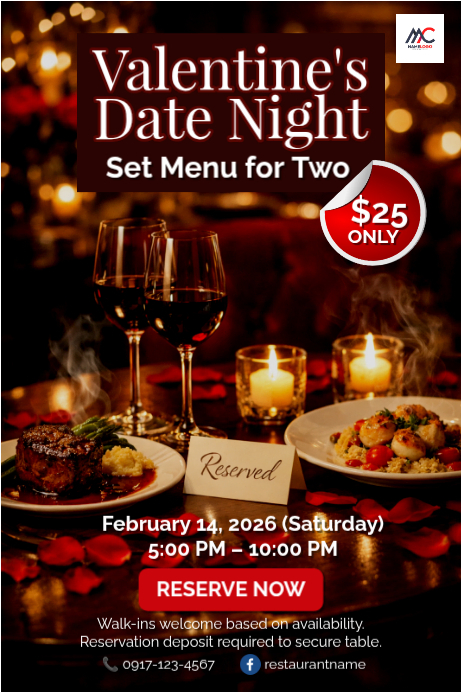Valentine’s Date Night Set Menu Poster Template | PosterMyWall