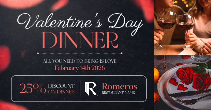 Valentine’s Day Dinner Coupon Template – Black Red White Romantic ...
