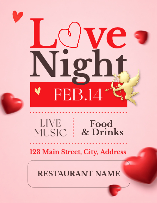 Valentine’s Day Love Night Restaurant Poster with Live Music Template ...