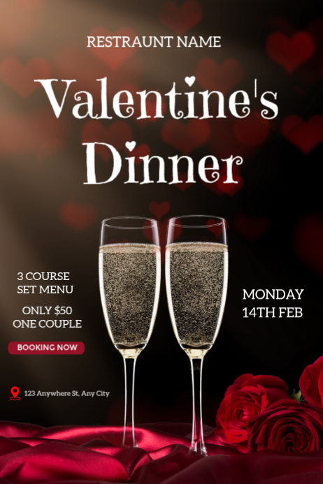 Valentine’s Dinner Restaurant Promo Poster Template | PosterMyWall