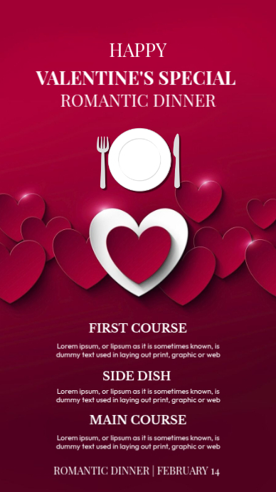 Plantilla de Valentine’s Romantic Dinner Menu Poster Template ...