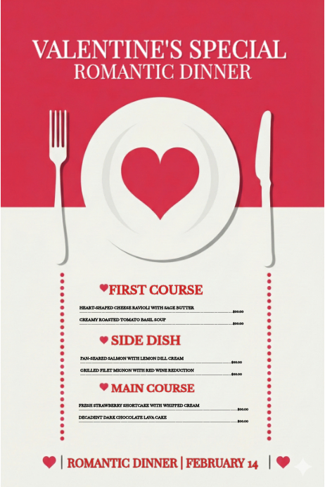 Valentine’s Romantic Dinner Menu Poster Template | PosterMyWall