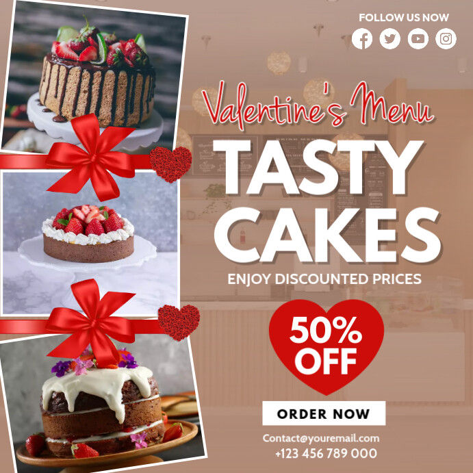 Valentine's Cake Menu Instagram Post Template | PosterMyWall