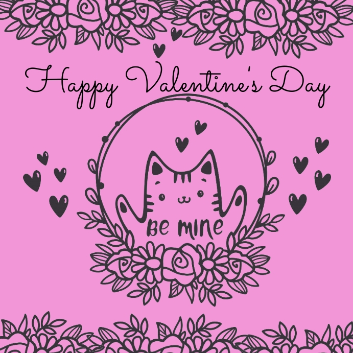 Valentine's Cute Cat Line Drawing Art Template | PosterMyWall