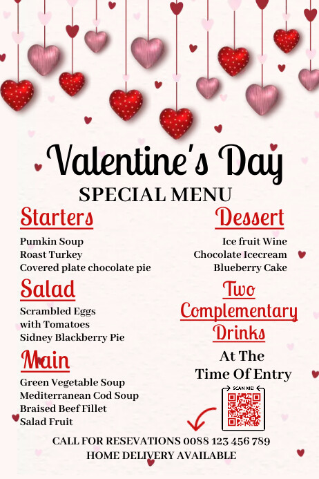 Valentine's day,valentine party,menu Template | PosterMyWall