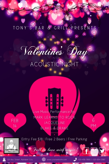 Valentine's Day Acoustic Night Template | PosterMyWall