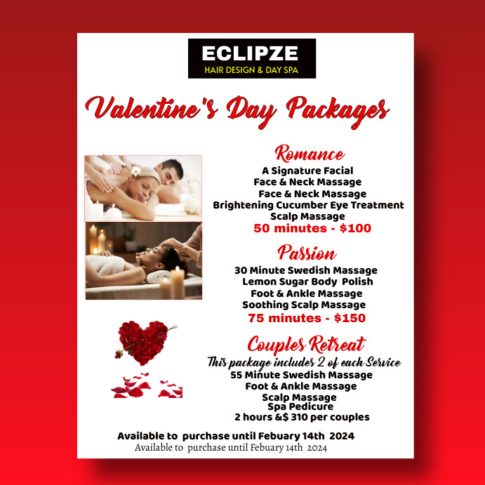 valentine's day beauty spa Packages Template | PosterMyWall