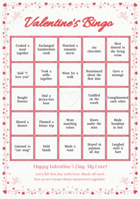 Valentine's Day Bingo A4 Customisable Template | PosterMyWall