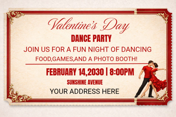 Plantilla de Valentine's Day Dance Party Invitation | PosterMyWall