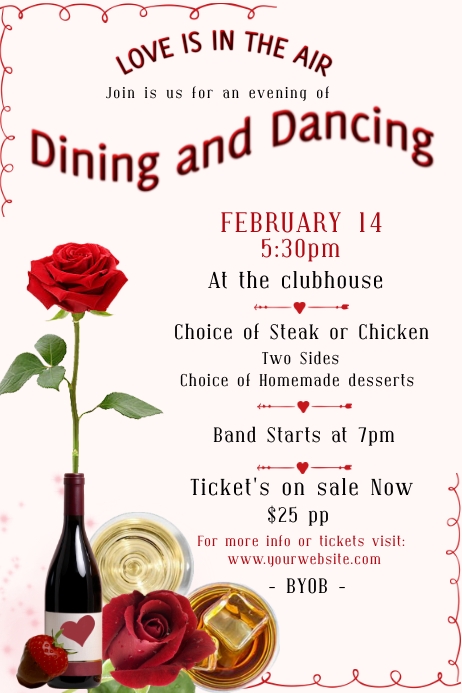 Valentine's Day Dinner Dance Poster Template | PosterMyWall