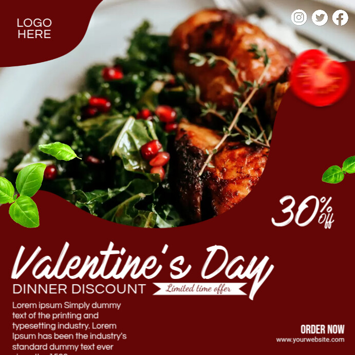 Valentine's Day Dinner Discount Ads Template | PosterMyWall