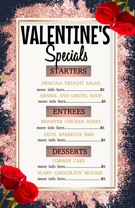 Valentine's day dinner menu Template | PosterMyWall