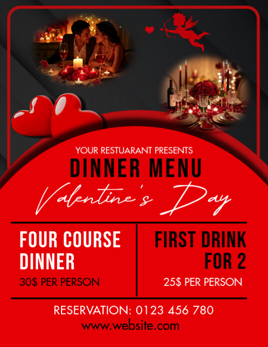 Valentine's Day Four Course Dinner Flyer (us Letter) Template ...