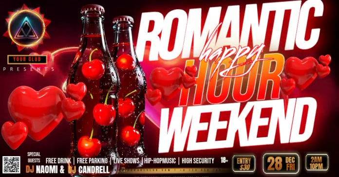 Valentine's Day Happy Hour Design Template | PosterMyWall