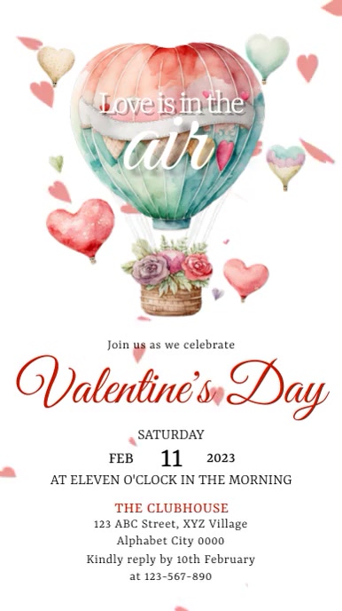 Valentine's Day Hot Air Balloon Invitation Template | PosterMyWall