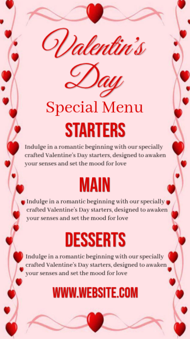 Valentine's day Menu Card Design Template | PosterMyWall