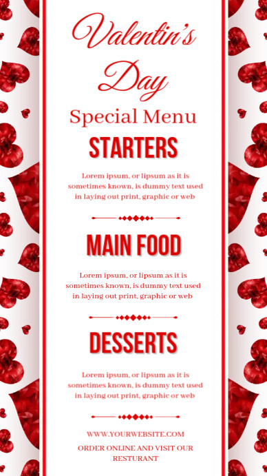 Copy of Valentine's day Menu card instagram story | PosterMyWall
