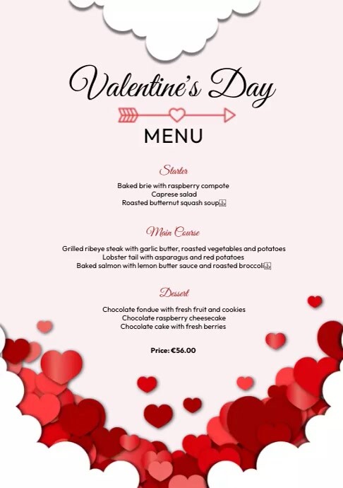 Valentine's Day Menu Template | PosterMyWall
