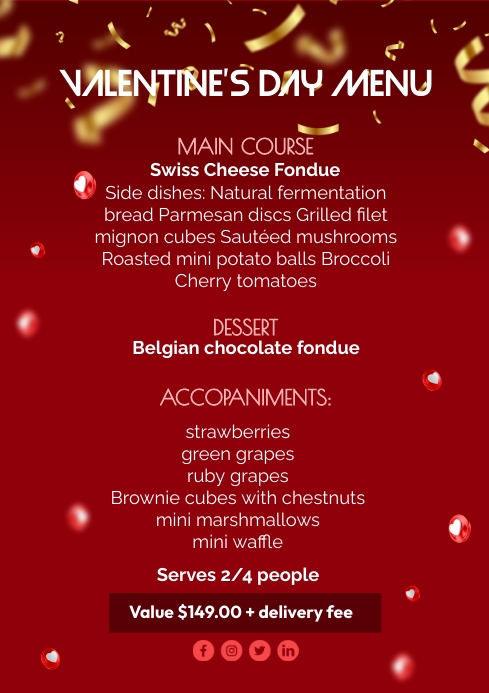 Valentine's day menu Template | PosterMyWall