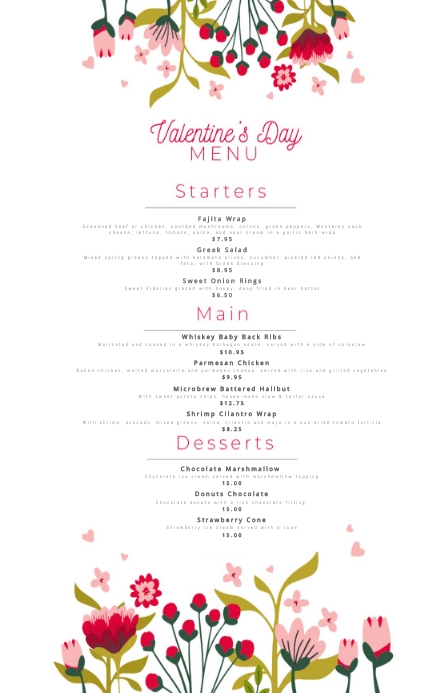 Valentine's day Menu Template | PosterMyWall