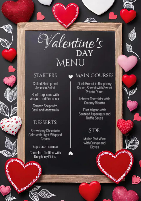 Valentine's Day Menu Template Blackboard | PosterMyWall